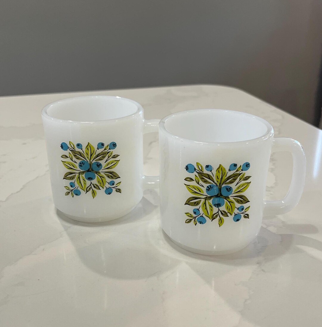 Vintage Glasbake Milk Glass Blueberry Coffee Mugs Pair - Mcm/modern ...