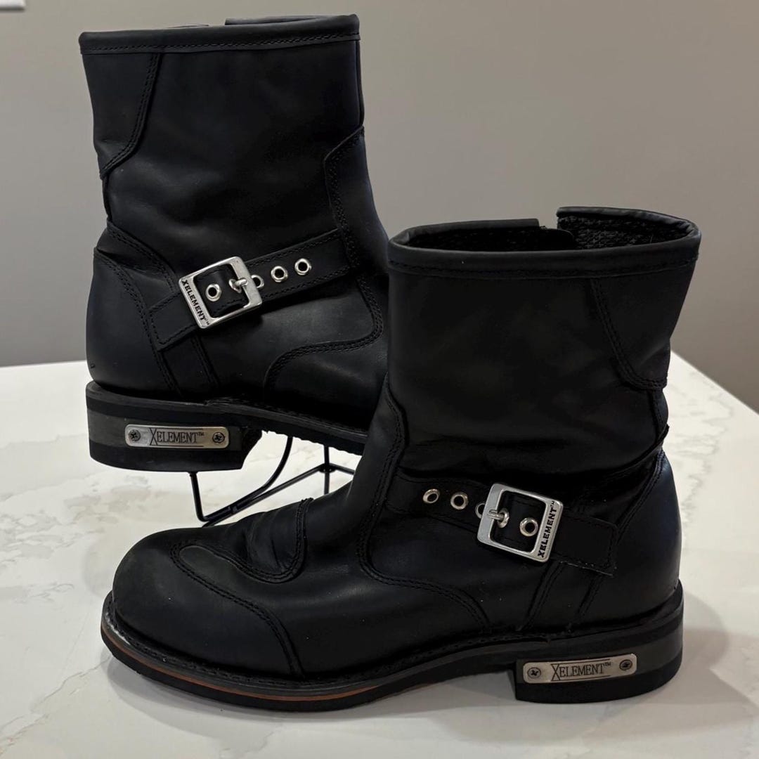 Vintage Xelement Black Leather Motorcycle Boots Men's Size 9.5 ...