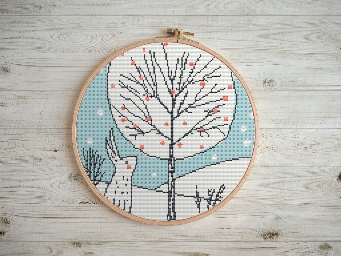 Cross Stitch Pattern. Hello Winter. Tree. Scandinavian Cross Stitch ...