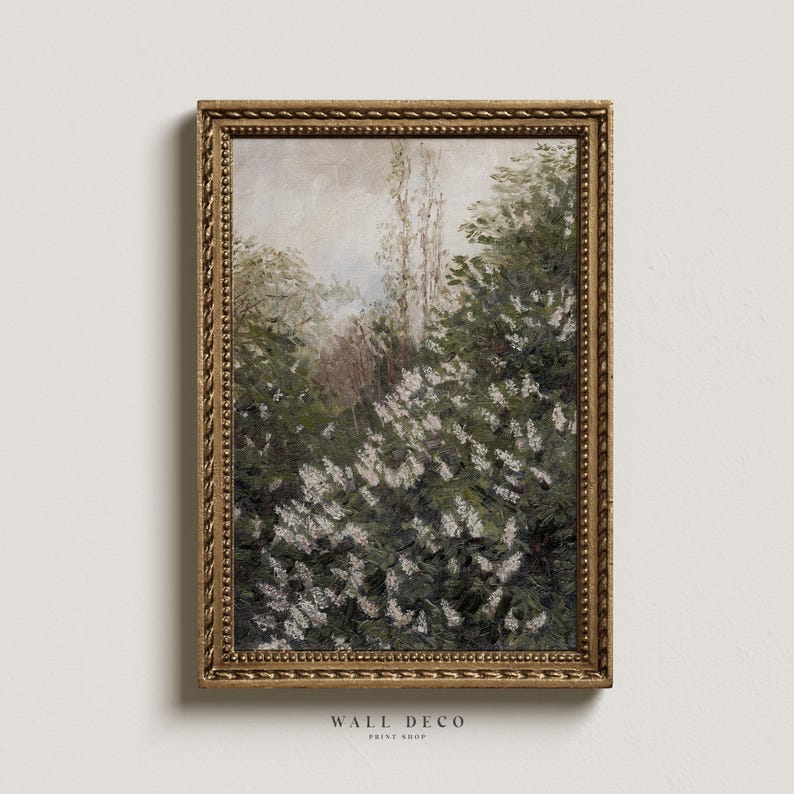 Vintage Lilac Tree Oil Painting Art Print: Farmhouse Wall Decor ...