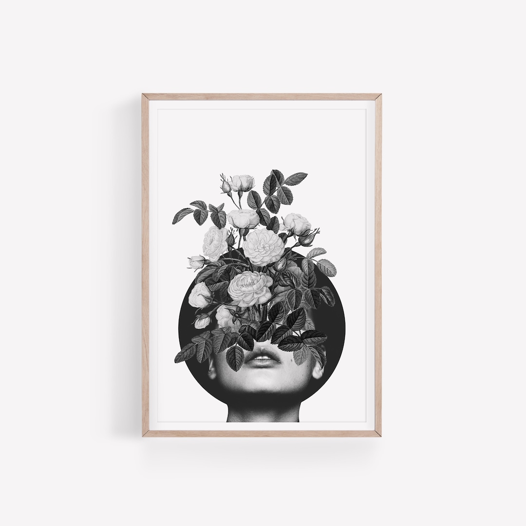 Flower Head Woman Collage Artwork Head of Flowers Wall Art Surreal ...