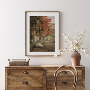 Vintage Fall Landscape Wall Art, Autumn Trees Scenery Painting, Modern ...