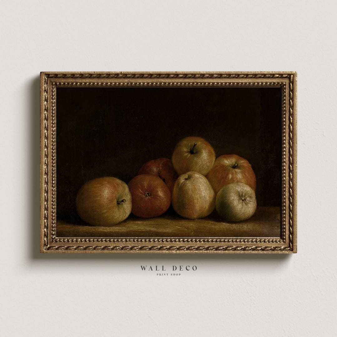 Vintage Apple Still Life Painting: Rustic Kitchen Wall Art (digital ...