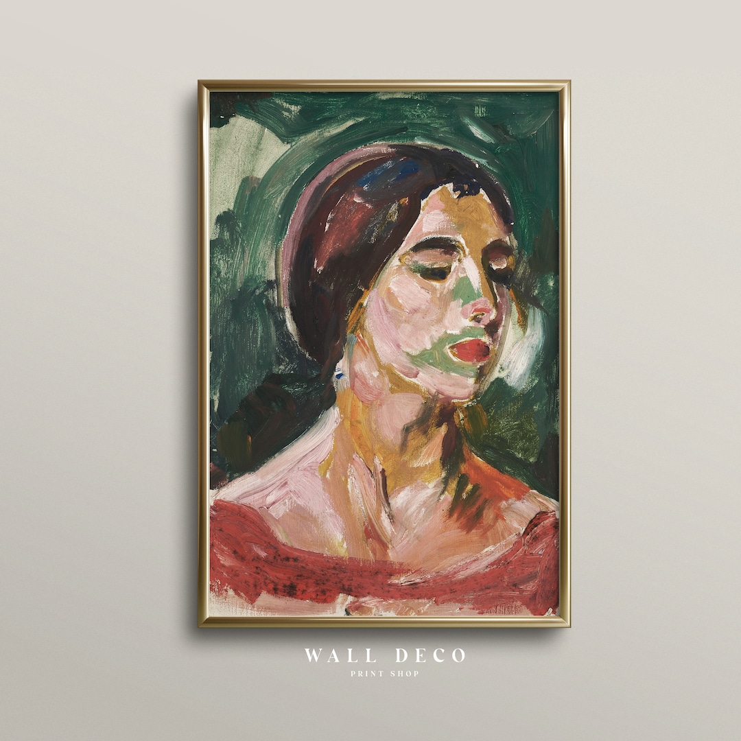 Eclectic Woman Portrait Painting, Vintage Colorful Female Portrait ...