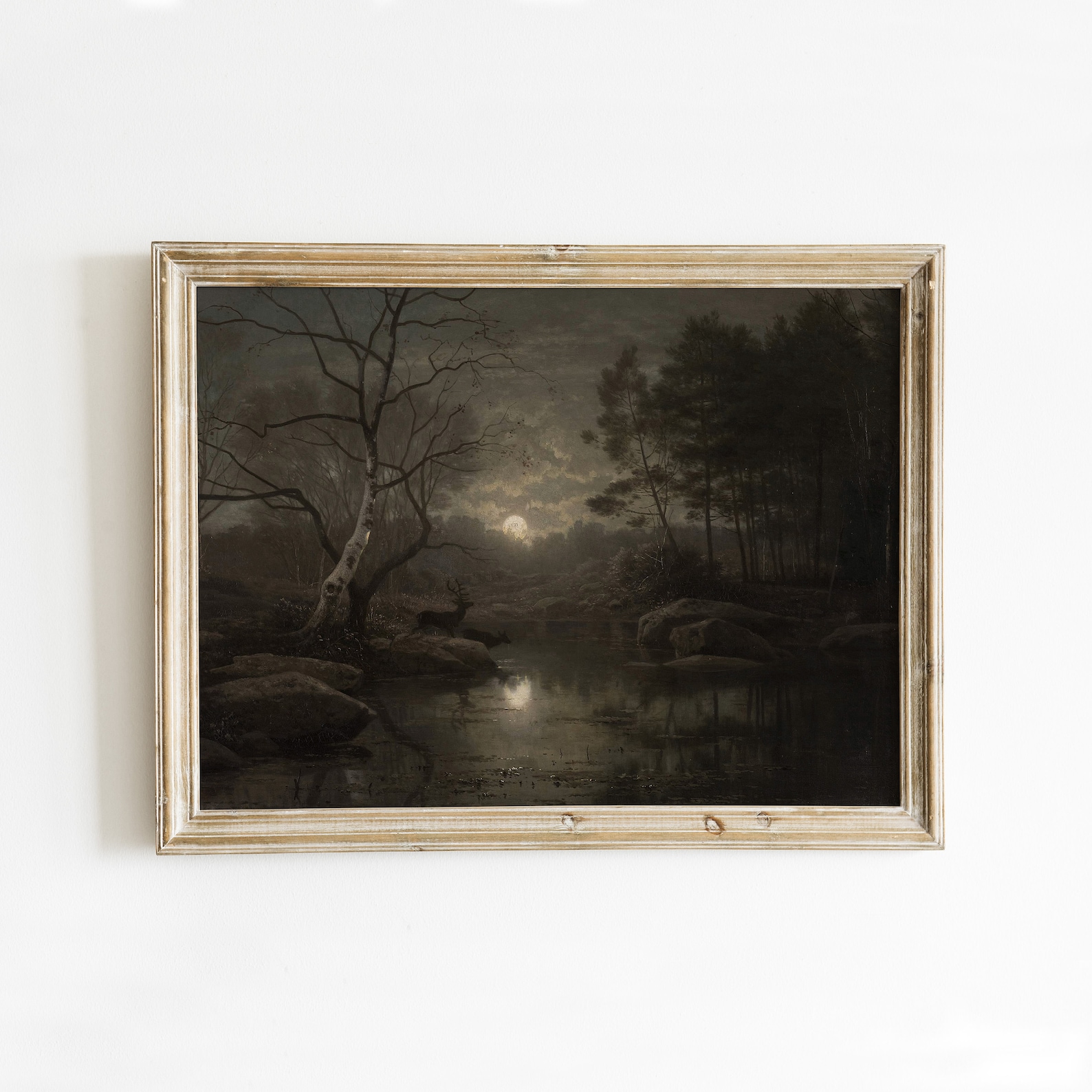 Moonlight Landscape Painting Art Vintage Halloween Wall Art - Etsy