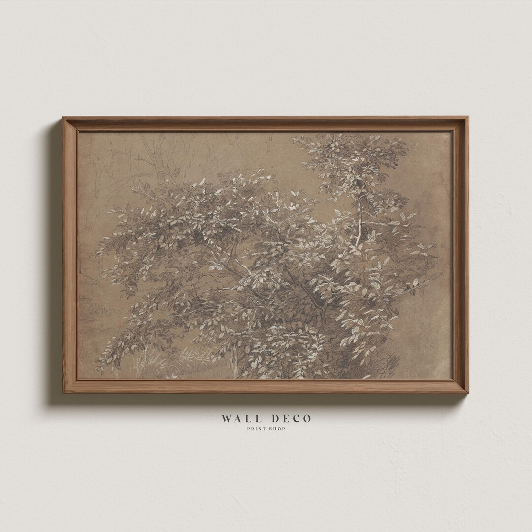 Vintage Tree Branch Pencil Drawing: Rustic Farmhouse Wall Art (digital ...