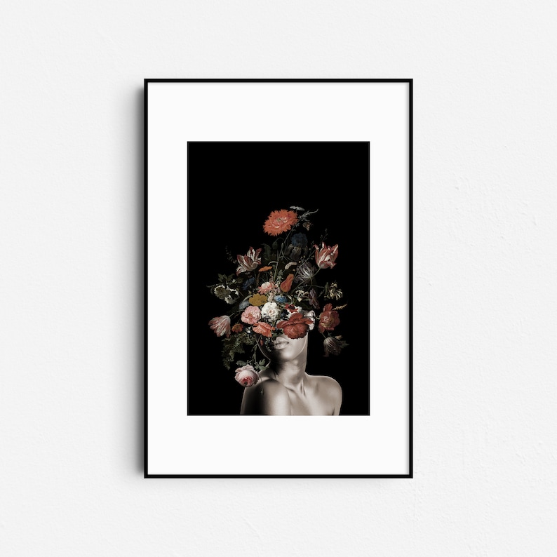 Floral Head Woman Portrait: Surreal Collage Art (digital Printable ...