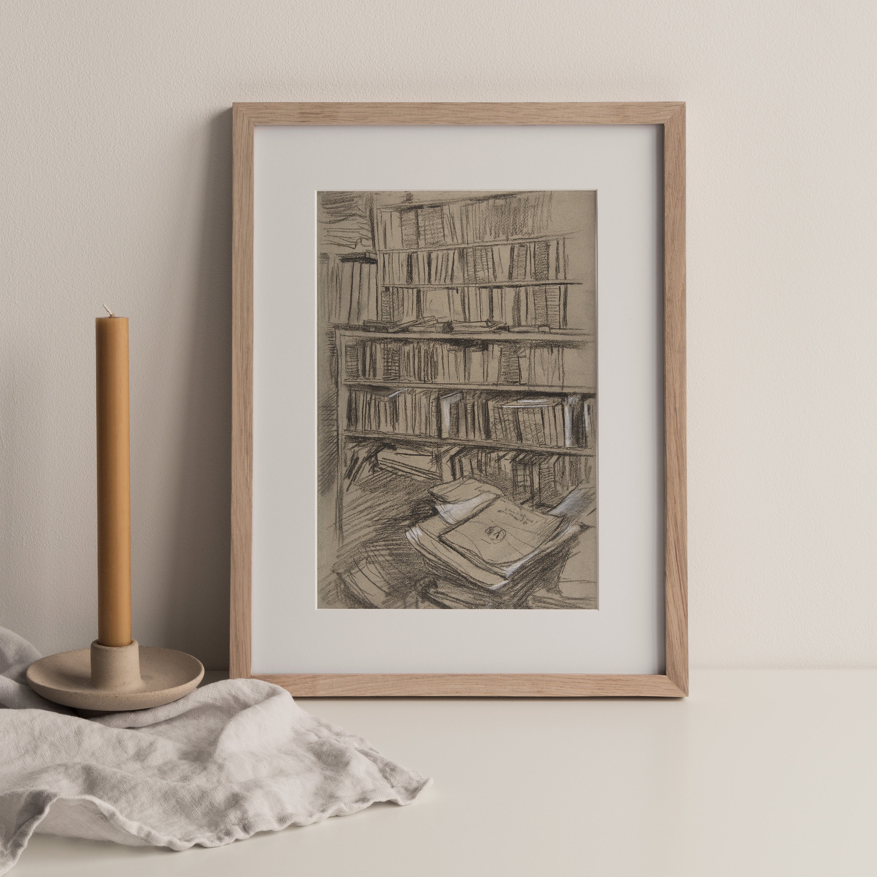 Vintage Bookshelf Sketch Print Antique Books Drawing Digital - Etsy