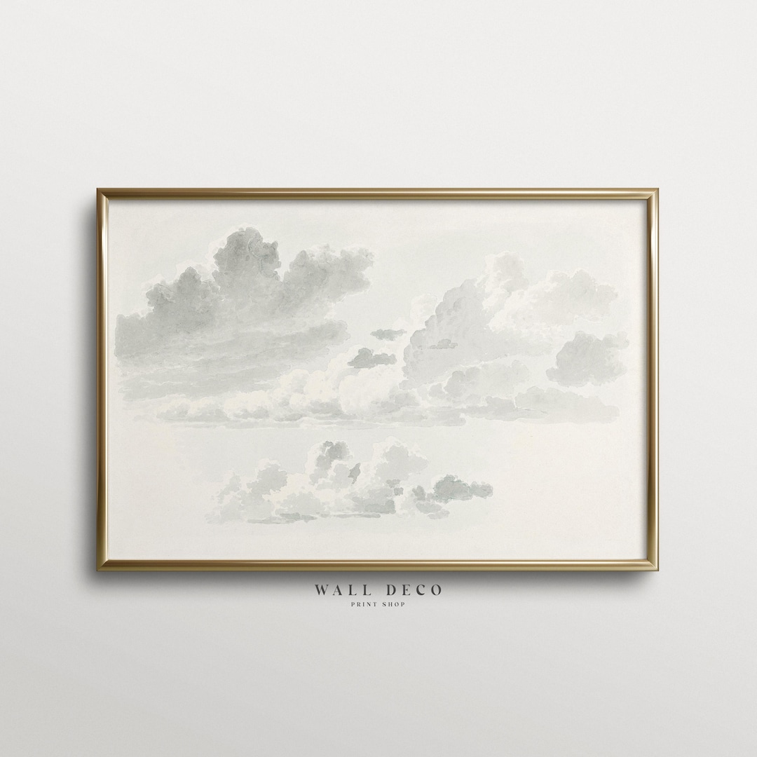 Neutral Clouds Watercolor Painting, Vintage Minimalist Sky Art Print ...