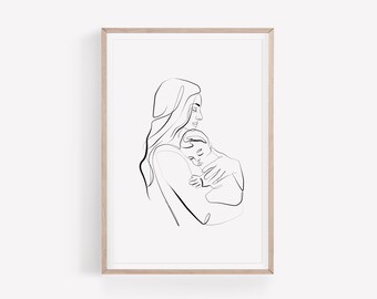 Line Art Mother and Child - Etsy