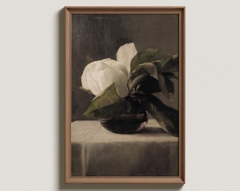 Vintage Magnolia Still Life Print: Moody Floral Painting - Etsy