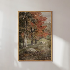 Vintage Fall Landscape Wall Art, Autumn Trees Scenery Painting, Modern ...