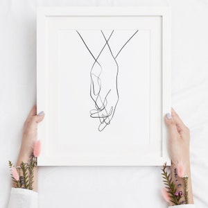 Hands Line Drawing Print Holding Hands Wall Art Couple | Etsy Canada