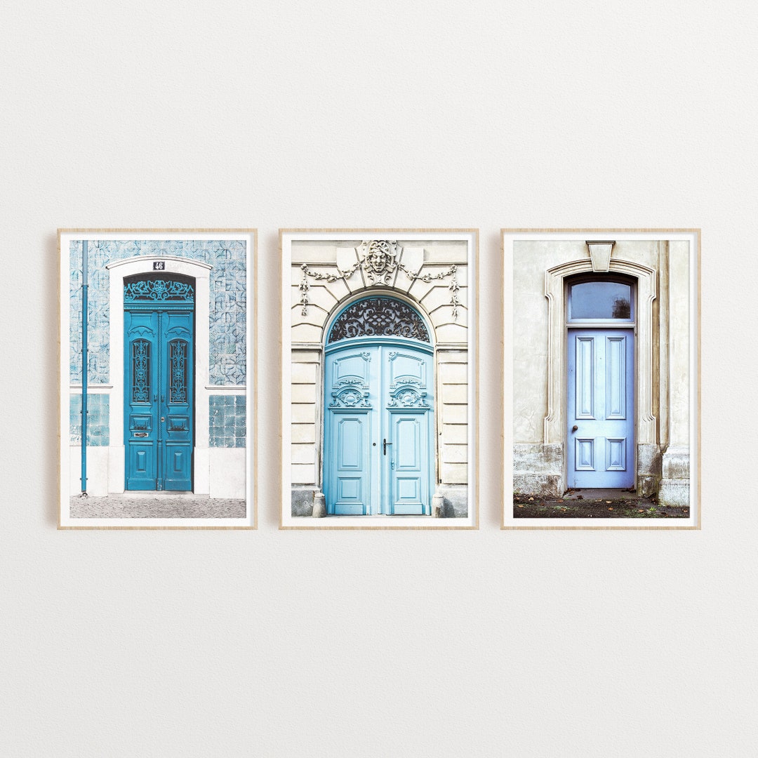 Doors Set of 3 Prints Blue Doors Wall Art Set Urban Photography ...