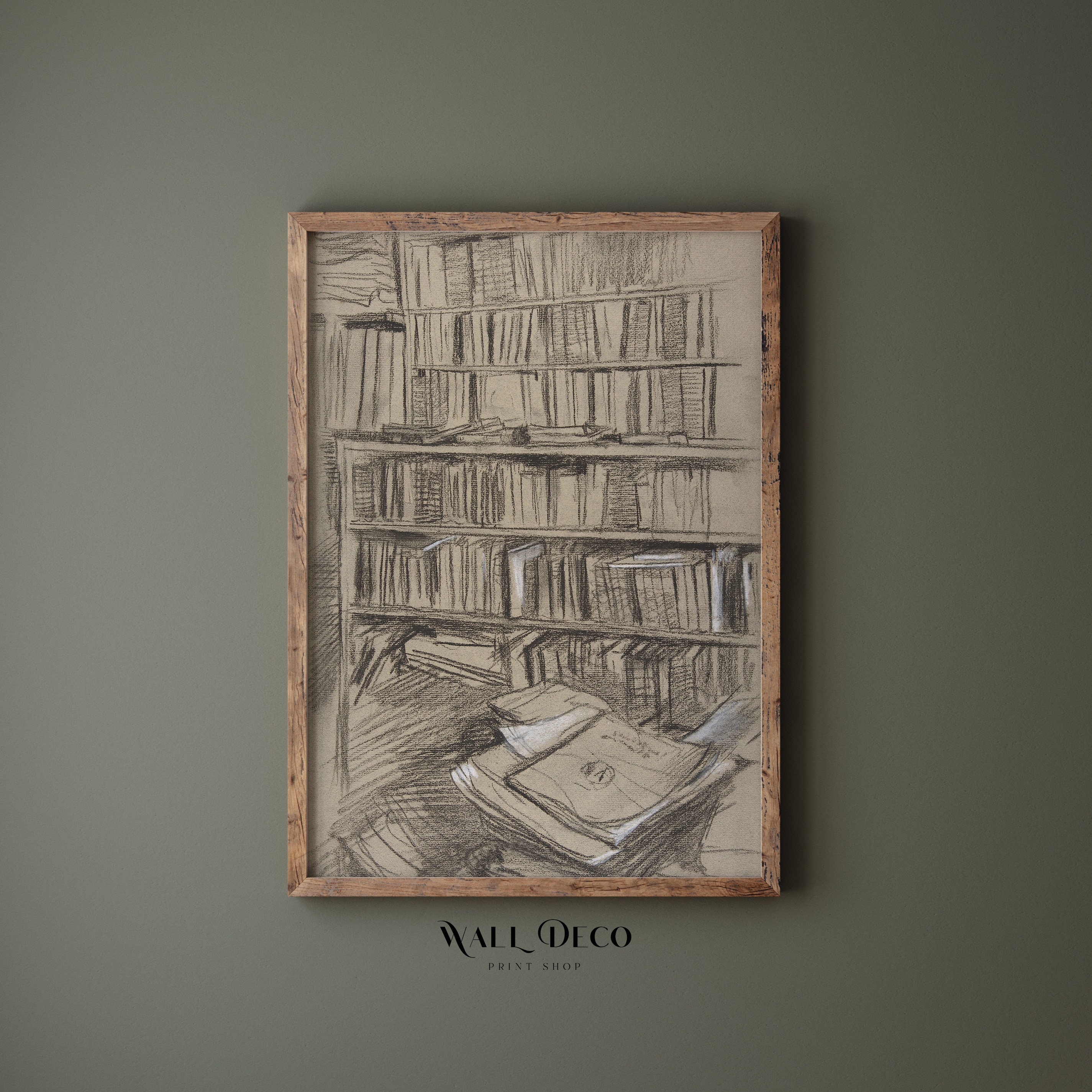 Vintage Bookshelf Sketch Print Antique Books Drawing Digital - Etsy