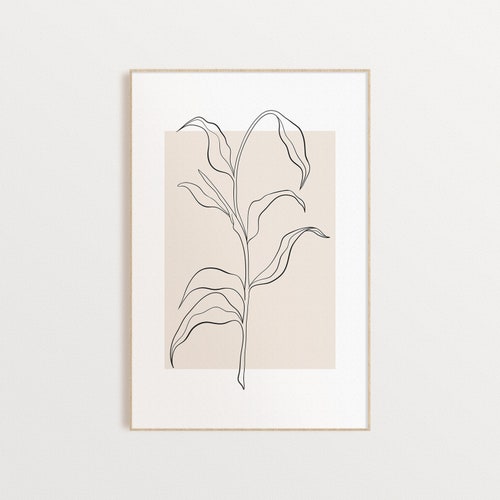 Botanical Line Drawing Print One Line Leaf Poster Minimalist - Etsy