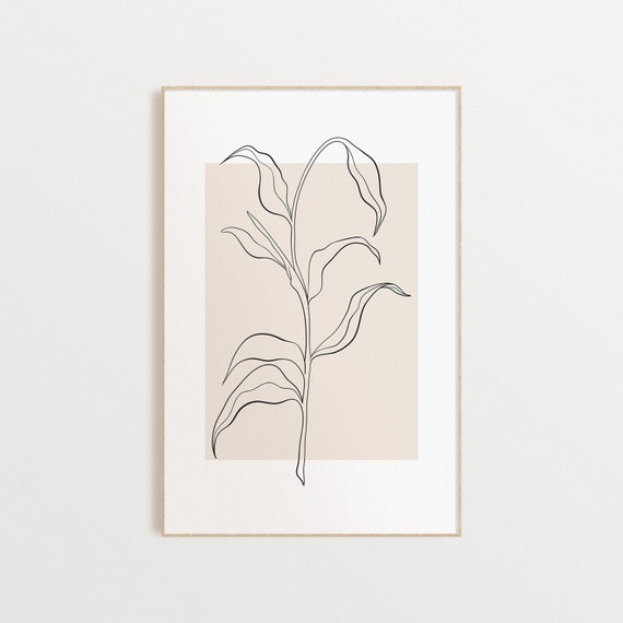 Botanical Line Drawing Print One Line Leaf Poster Minimalist - Etsy