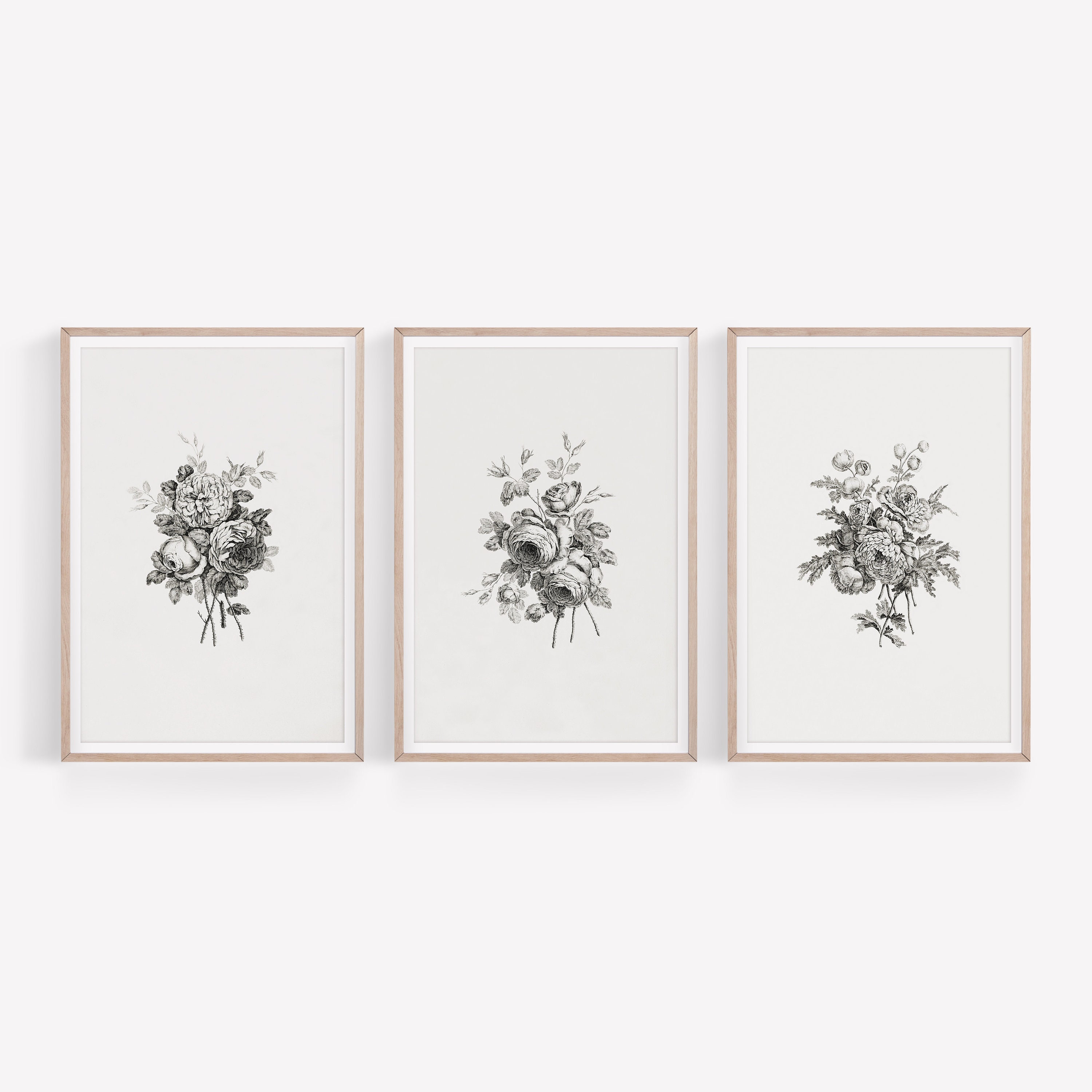 Vintage Botanical Wall Art Set Neutral Flower Drawings | Etsy