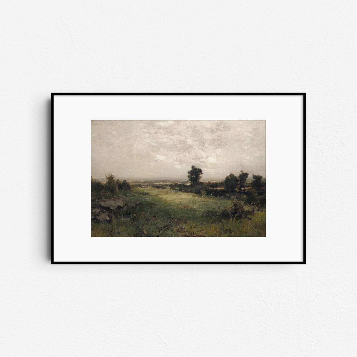 Dark Green Landscape Painting: Vintage Farmhouse Wall Art (digital ...