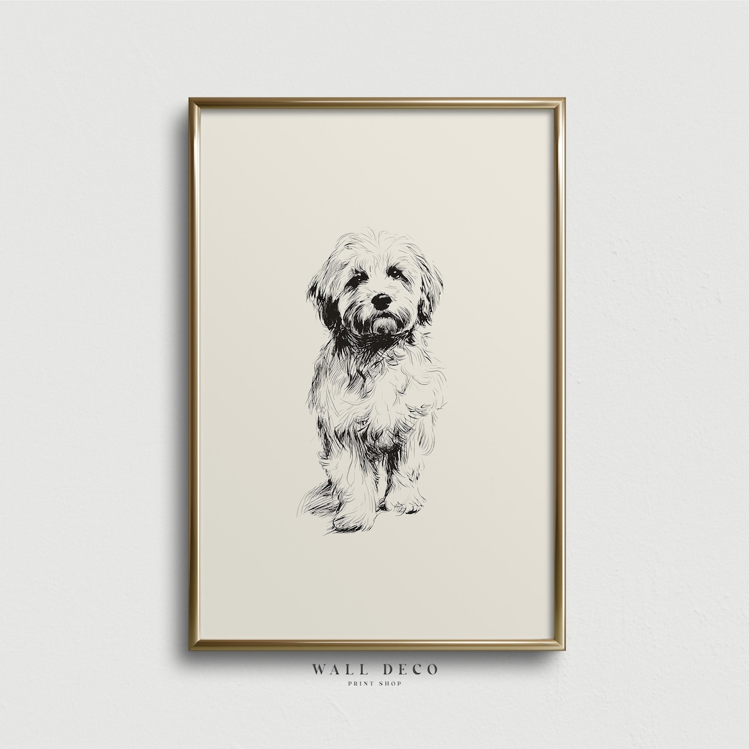 Cavapoo Minimal Drawing Print, Vintage Dog Sketch Wall Art (digital ...