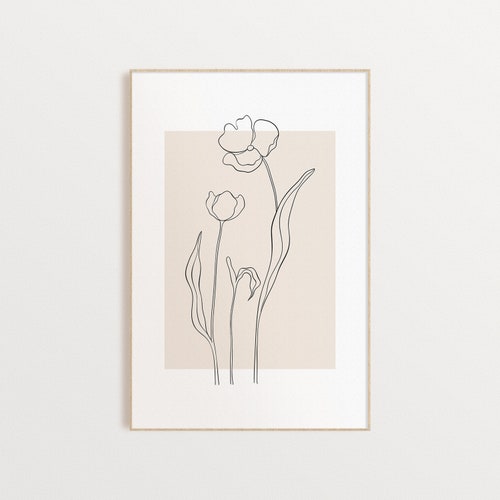 Botanical Line Drawing Print One Line Leaf Poster Minimalist - Etsy