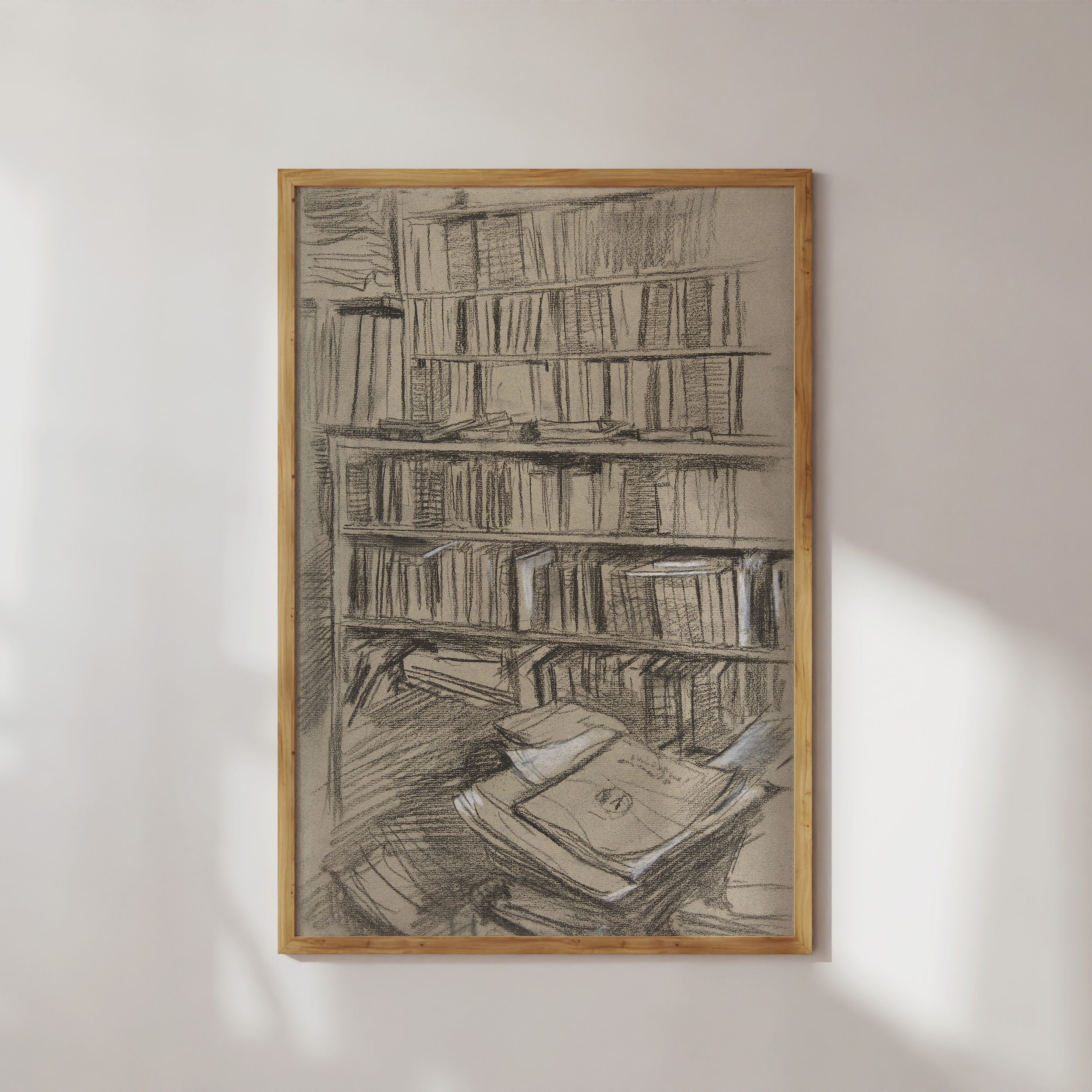 Vintage Bookshelf Sketch Print Antique Books Drawing Digital - Etsy