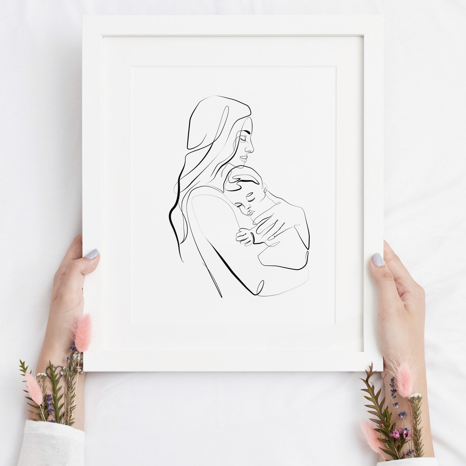 Mother and Child Line Print Line Drawing Wall Art Nursery - Etsy