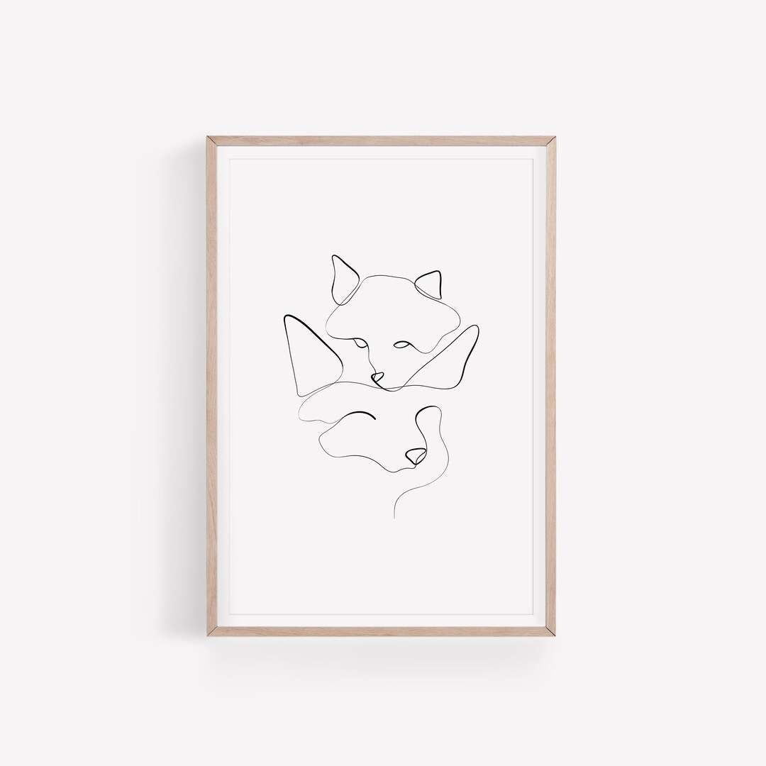 Nursery Animals Print, Fox Line Drawing, One Line Wall Art, Animal ...