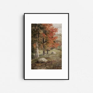 Vintage Fall Landscape Wall Art, Autumn Trees Scenery Painting, Modern ...