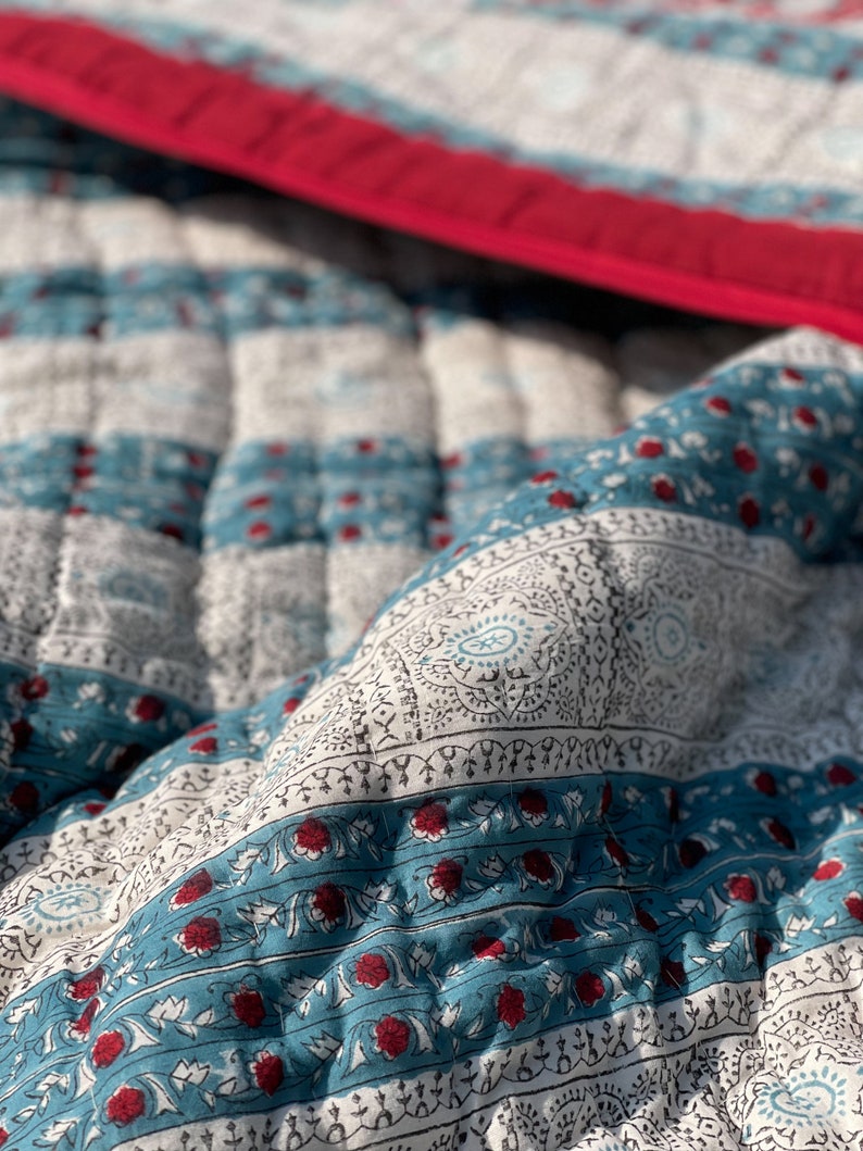 Indian Handmade Jaipuri Razai, Hand Block Print Reversible Quilt ...
