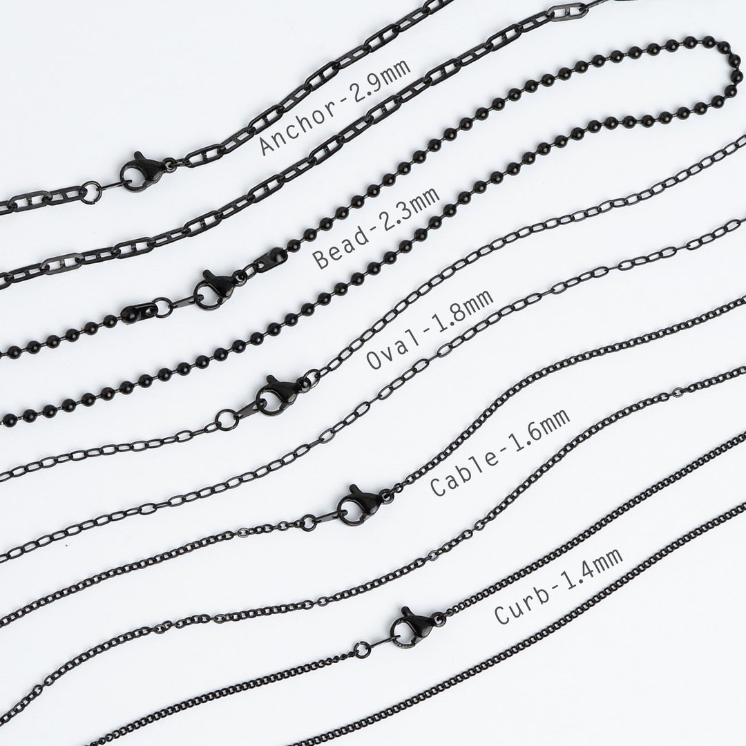 Black Stainless Steel Chain Necklace, 10"-30" Length Custom Made ...