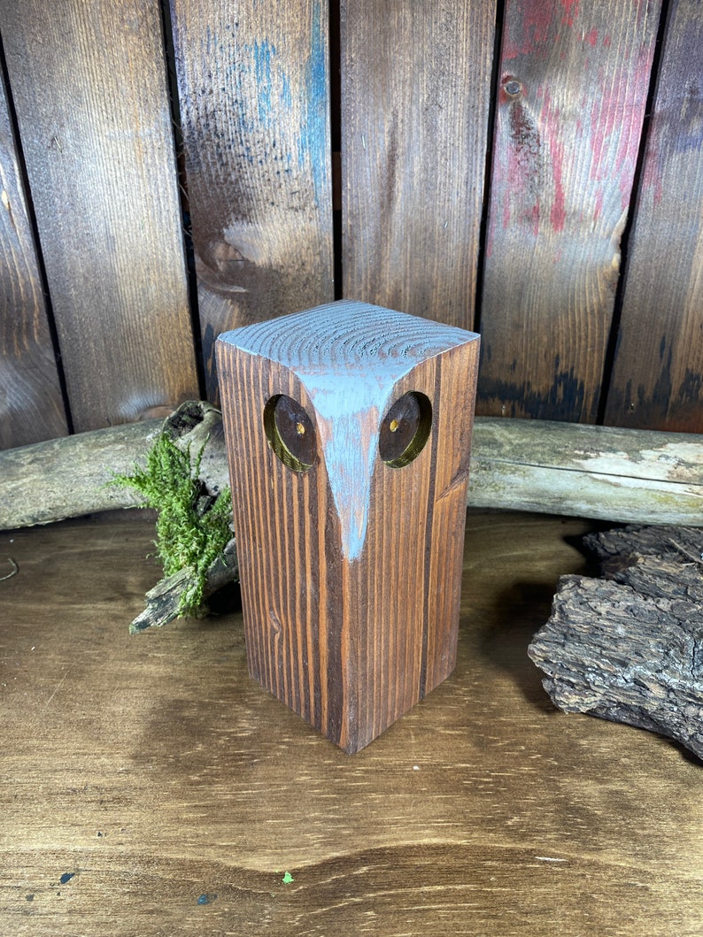 Owl Statues Wooden Decor Hand Painted - Etsy