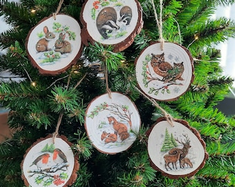 Woodland Animals Decoupage Rustic Wood Slice Christmas Decoration ...