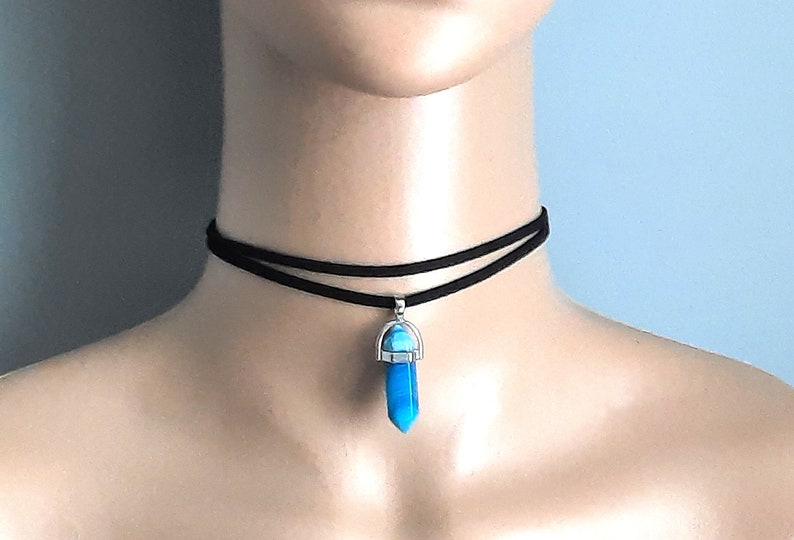 Faux Suede Crystal Gemstone Point Chokerminimalist Simple - Etsy