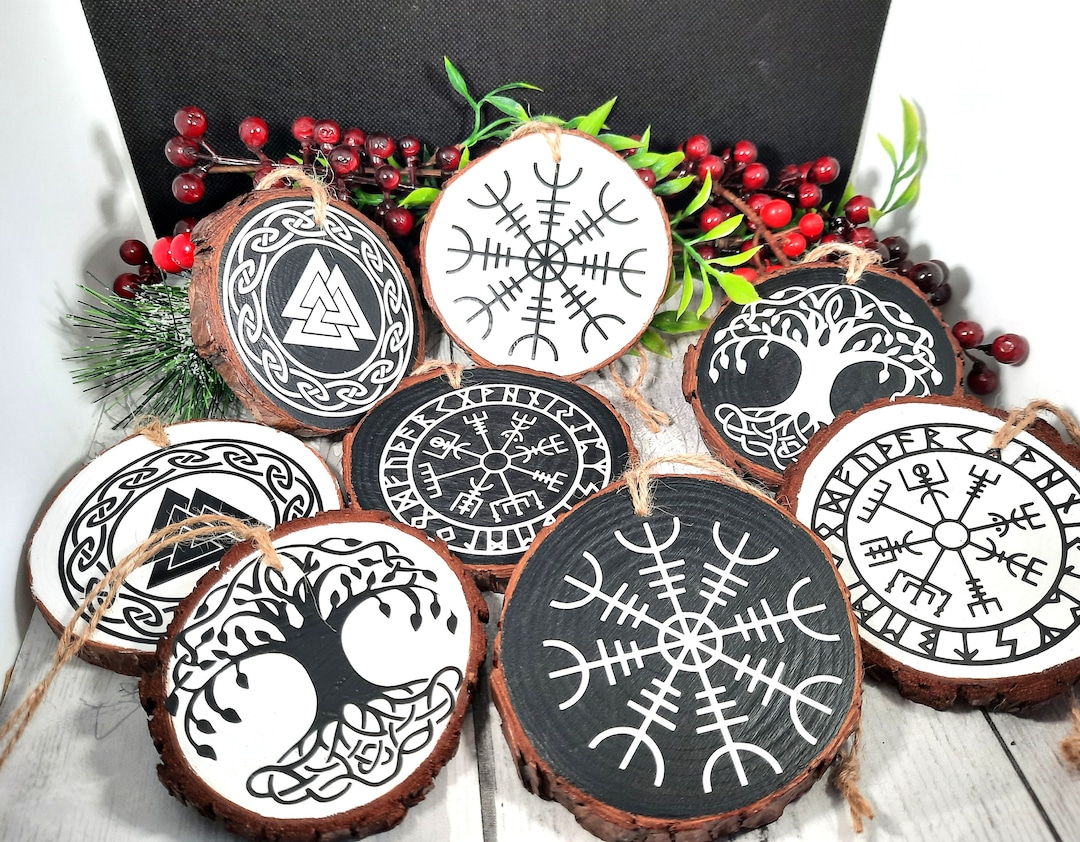 Viking Yule Decorations, Norse Wood Slice Gift, Christmas Ornaments ...