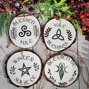 Yule Rustic Wood Slice Christmas Decorations Set, Winter Solstice ...
