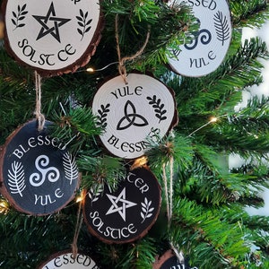 Yule Rustic Wood Slice Christmas Decorations Set, Winter Solstice ...