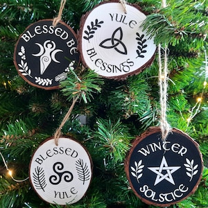 Yule Rustic Wood Slice Christmas Decorations Set, Winter Solstice ...