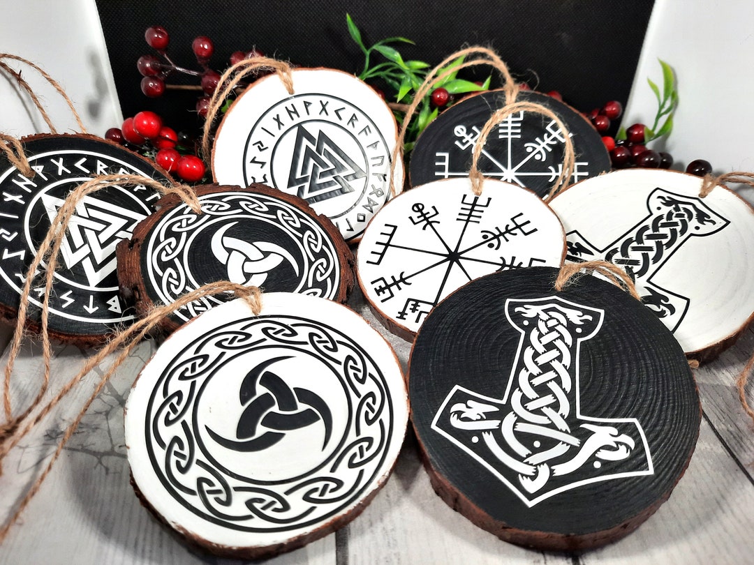 Viking Yule Decorations, Norse Wood Slice Gift, Christmas Ornaments ...