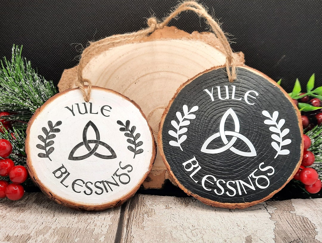 Yule Blessings Rustic Wood Slice Christmas Decoration, Winter Solstice ...