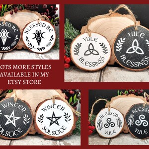 Blessed Yule Rustic Wood Slice Christmas Decoration, Winter Solstice ...