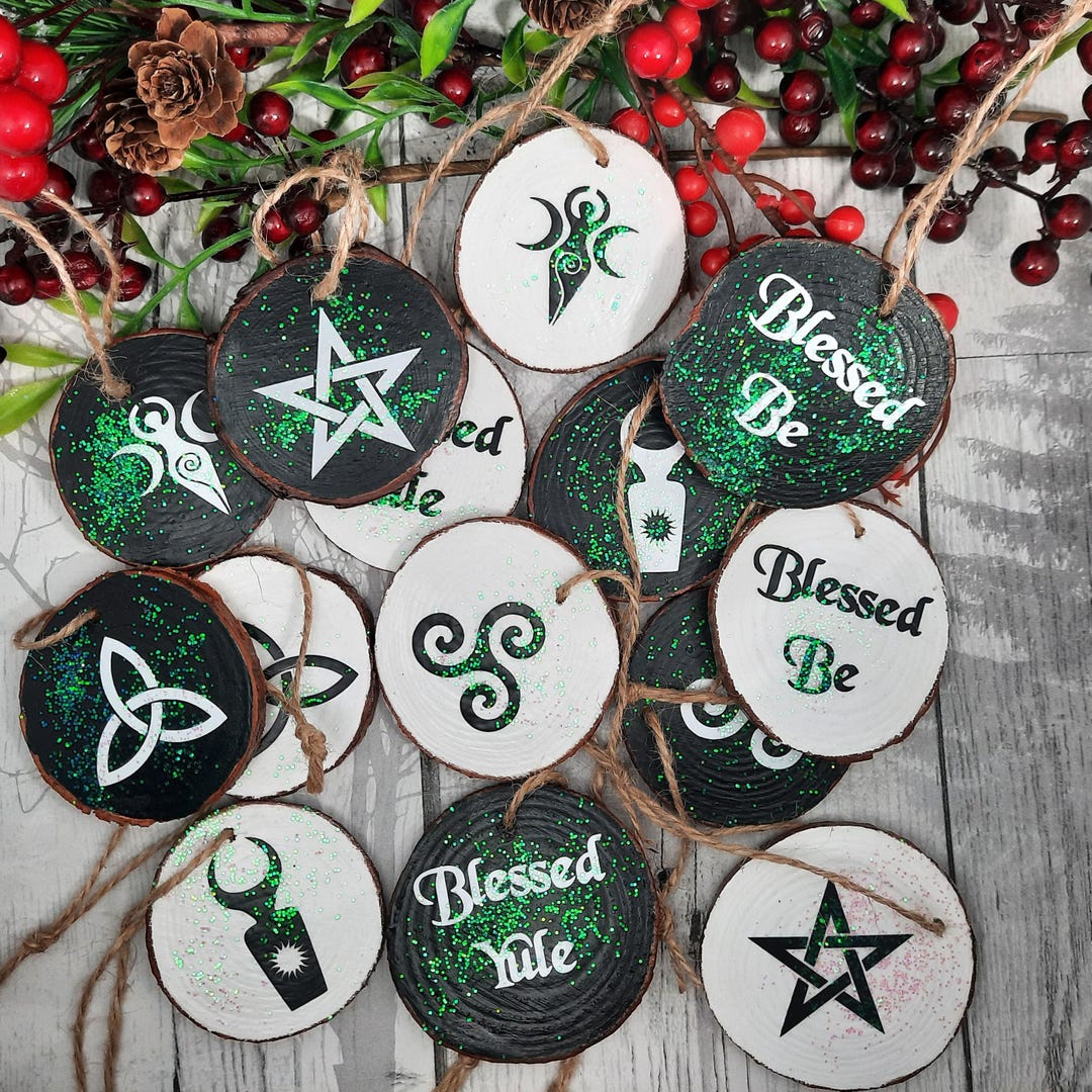 Pagan Wiccan Rustic Wood Slice Christmas Decoration Set, Winter ...