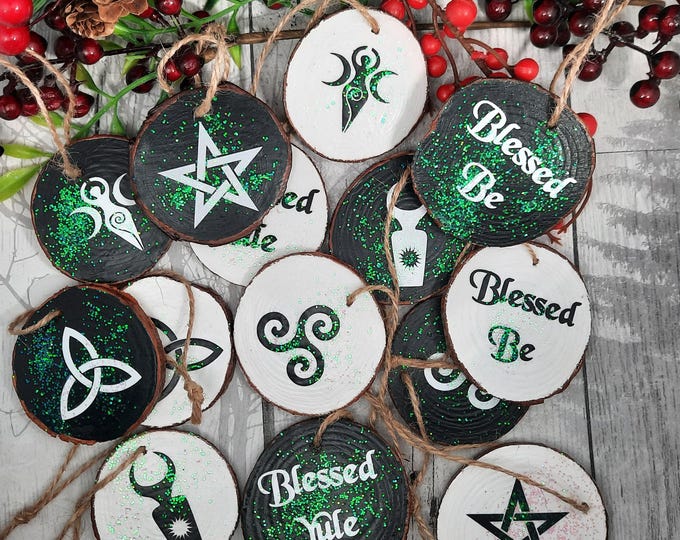 Pagan Wiccan Rustic Wood Slice Christmas Decoration Set, Winter ...