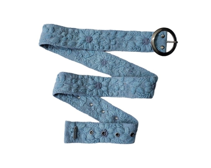 Light Blue Belt With Blue Flowers, Peruvian Handmade Monochromatic ...