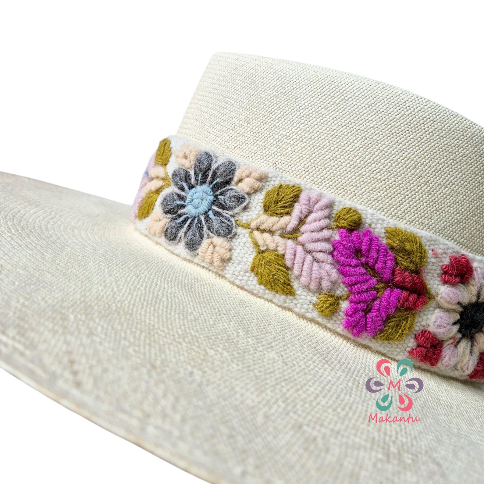 Ivory Hat Strap With Colorful Flowers, Embroidered Hat Band, Handmade ...