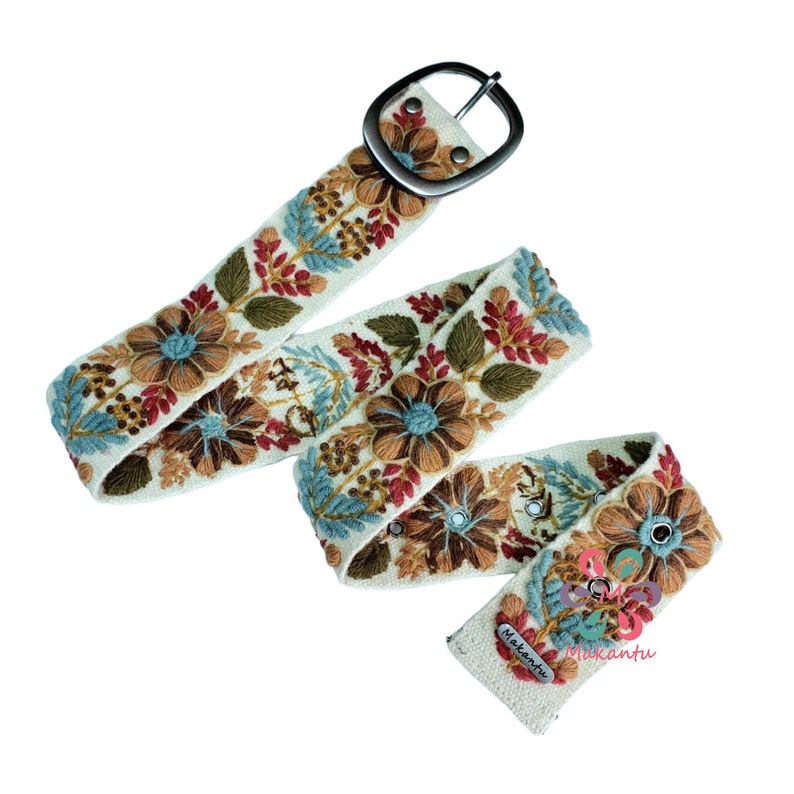 Peruvian Embroidered Belt, Handmade Embroidery, Ivory Belt, Beige ...