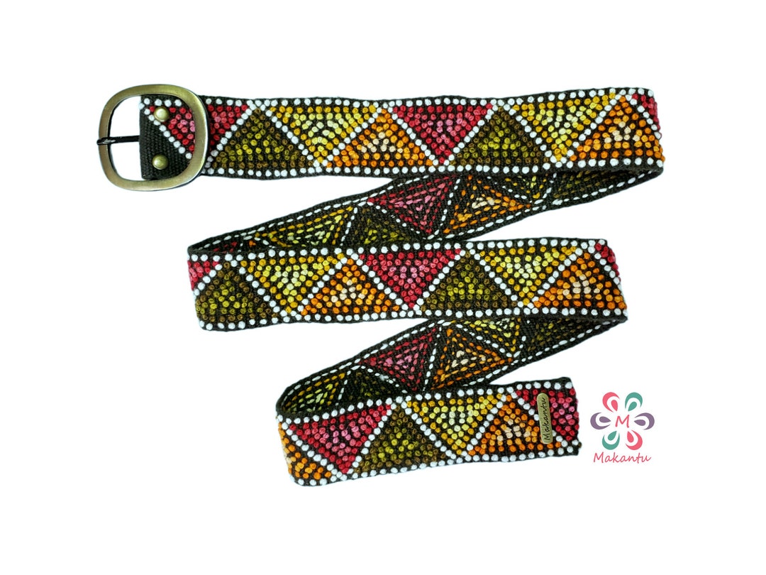 GREEN Belt With Colorful Dots, Peruvian Handmade, Small Geometric ...