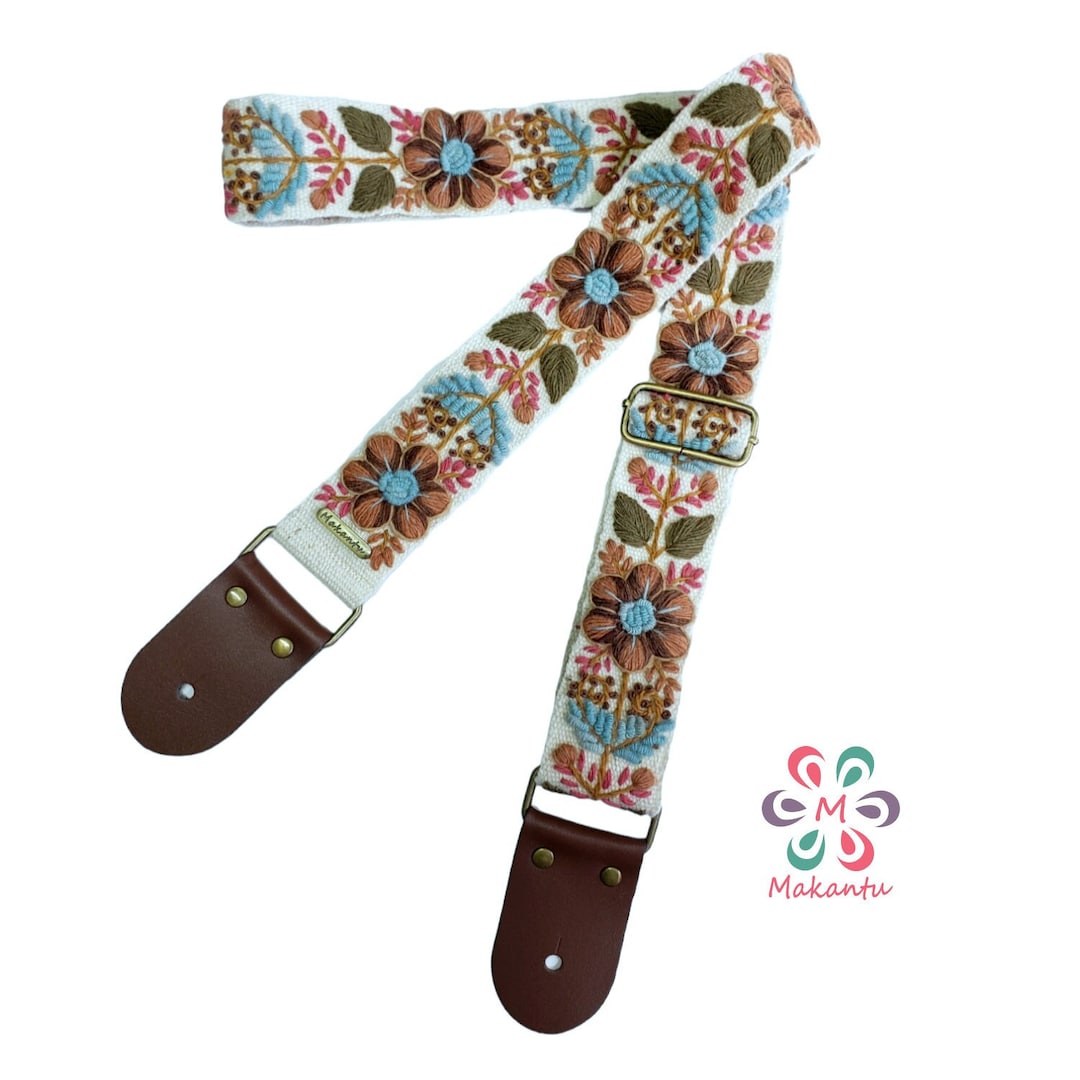 Ivory Adjustable Embroidered Guitar Strap, Handmade Guitar Strap, Brick ...
