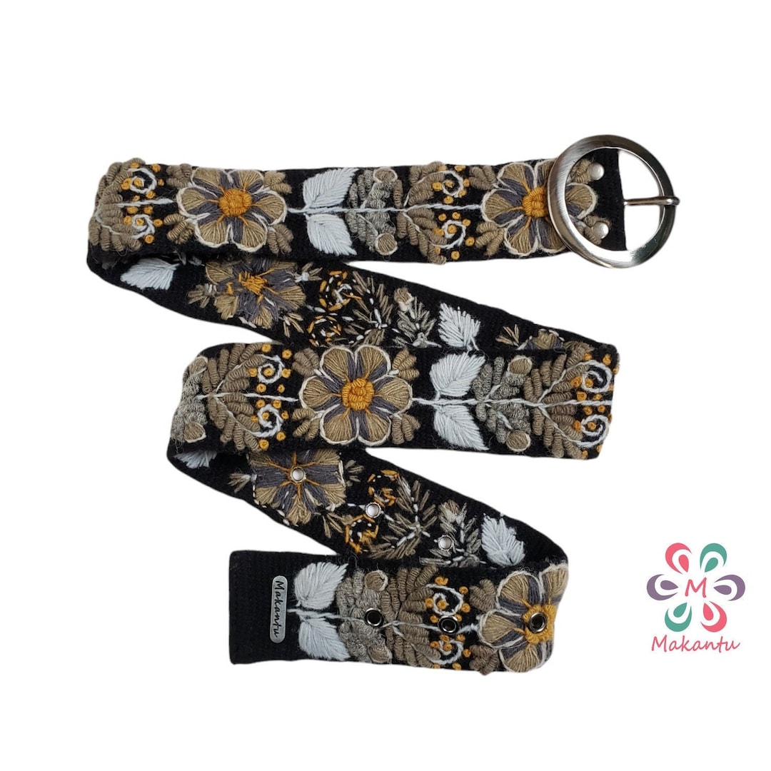 Peruvian Embroidered Belt Handmade Embroidery Black Strap - Etsy