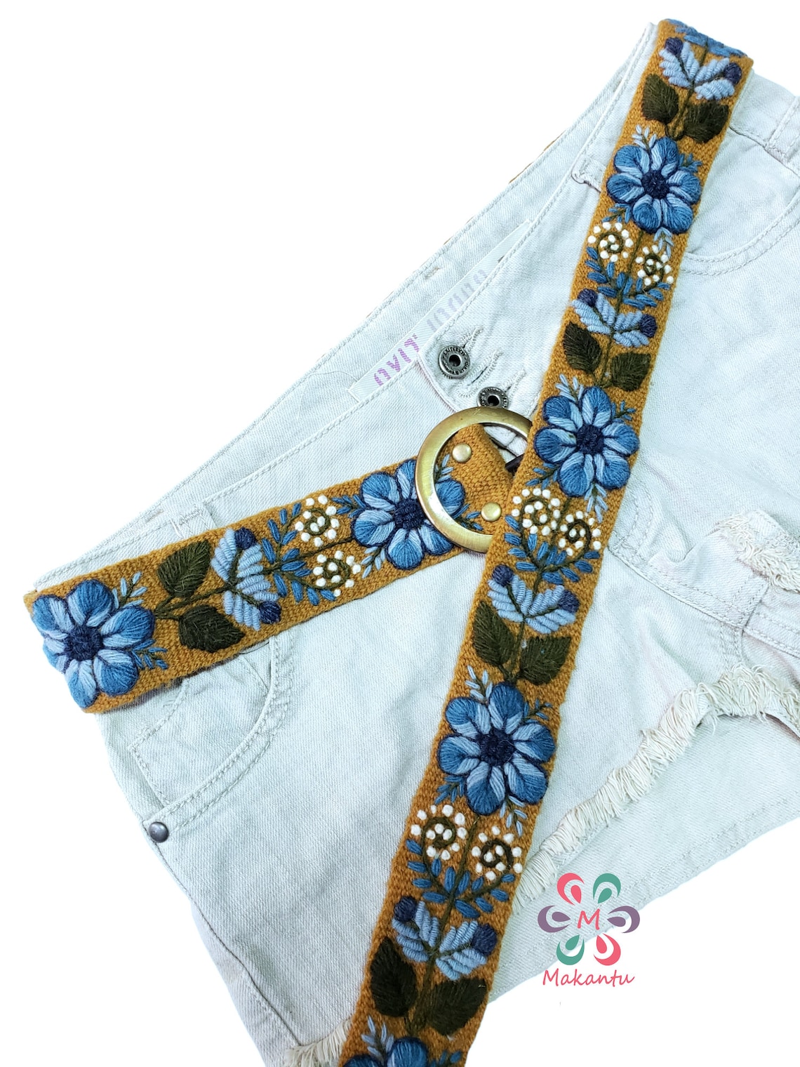Peruvian Embroidered Belt, Handmade Embroidery, Beige Belt, Camel, Blue ...